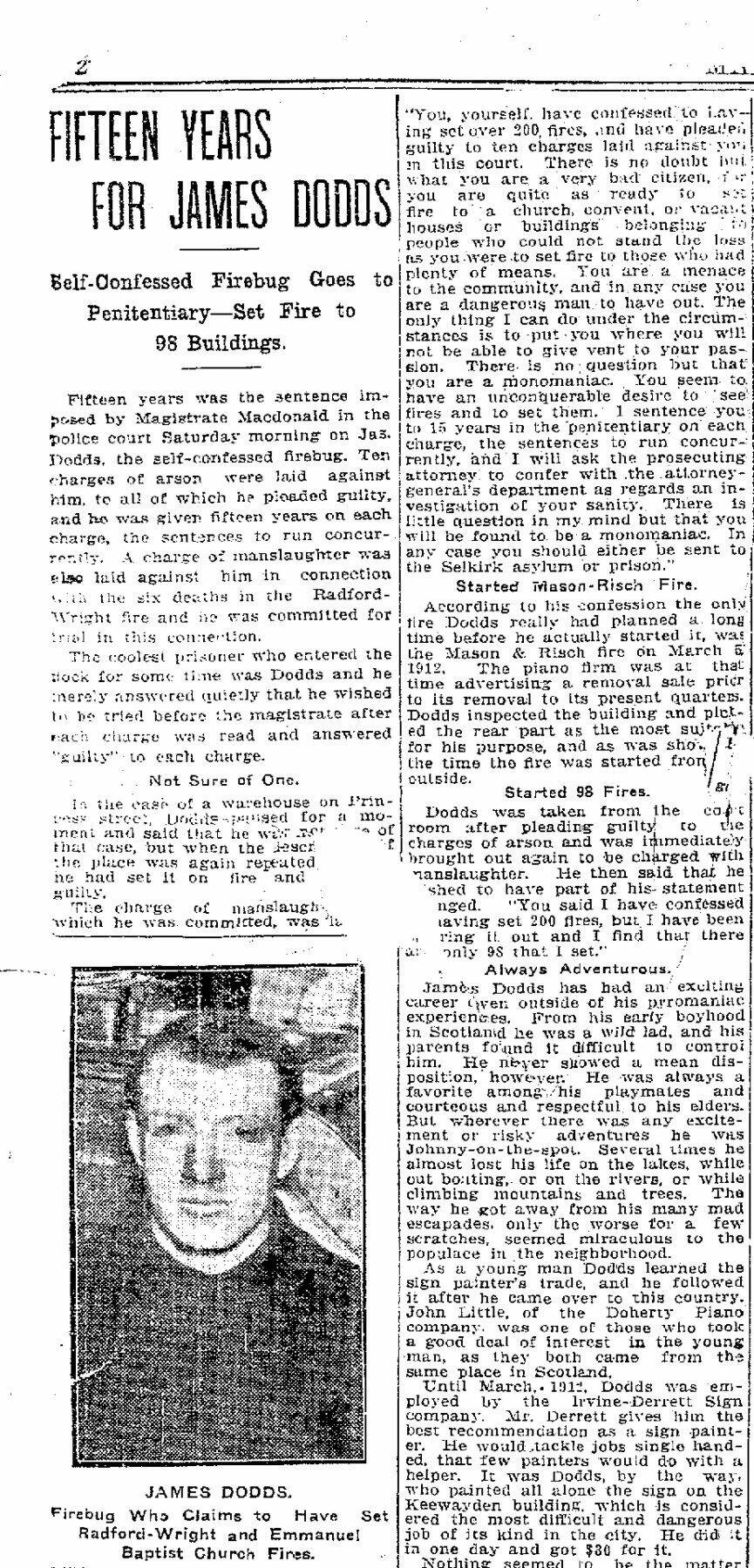 James Dodds — Winnipeg’s first serial arsonist – Our Communities