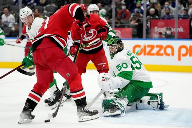 Erik Kallgren shines again with 34 saves, Maple Leafs down Hurricanes 3 ...