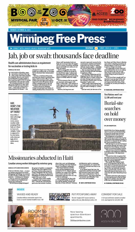 Free Press Head Start for Oct. 18 – Winnipeg Free Press