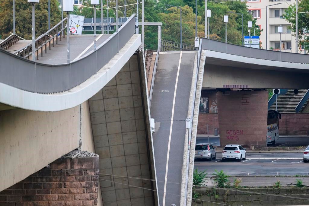 A partial bridge collapse in eastern Germany disrupts traffic. No one ...