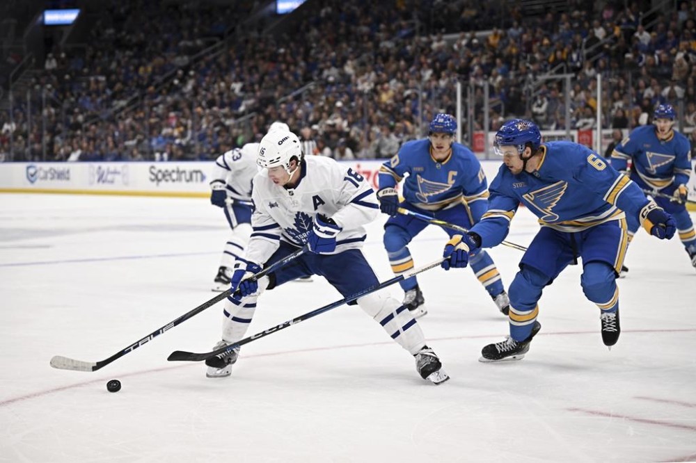 Blues D Philip Broberg leaves game against Maple Leafs with lower body ...