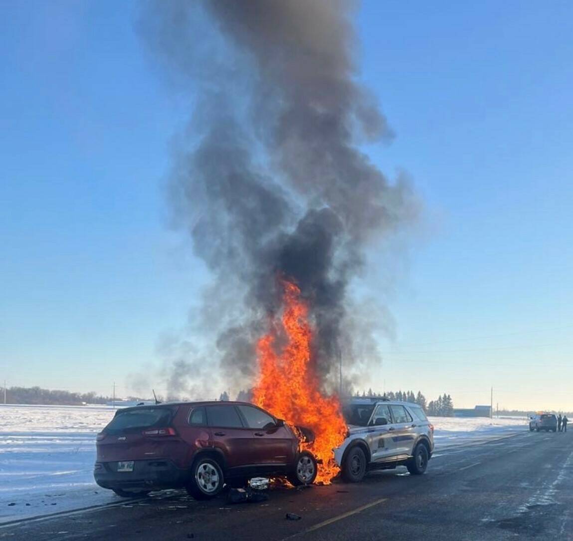 RCMP vehicle catches fire after collision – Winnipeg Free Press