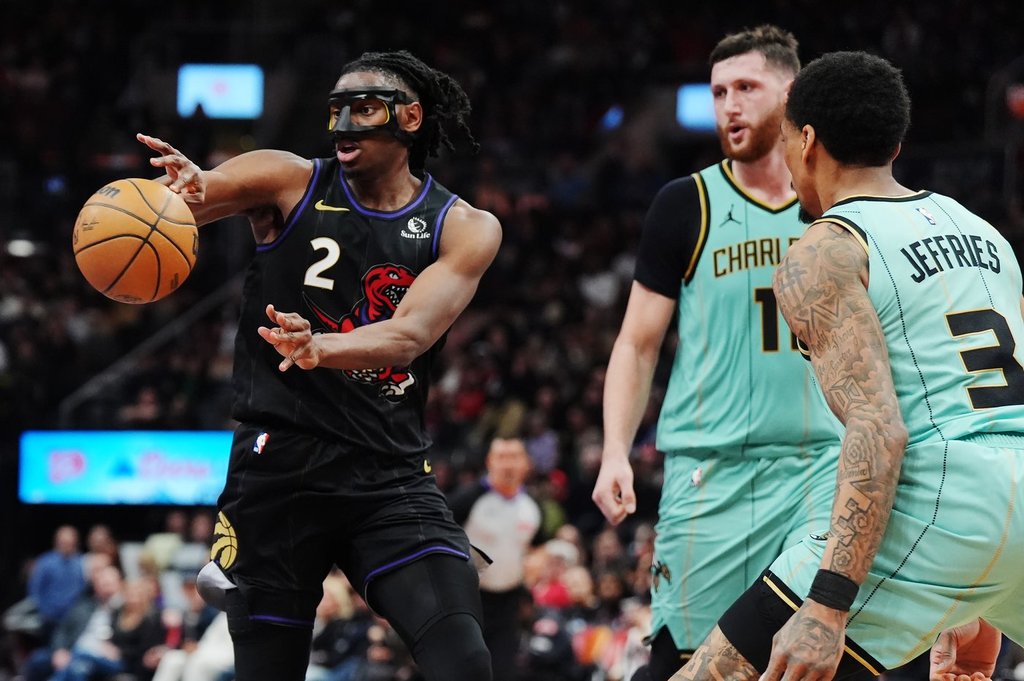 Raptors rookie Jonathan Mogbo has first triple-double of his career at ...