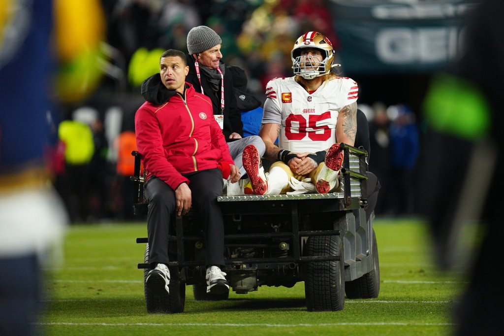 49ers’ George Kittle carted off right Achilles tendon injury in playoff ...