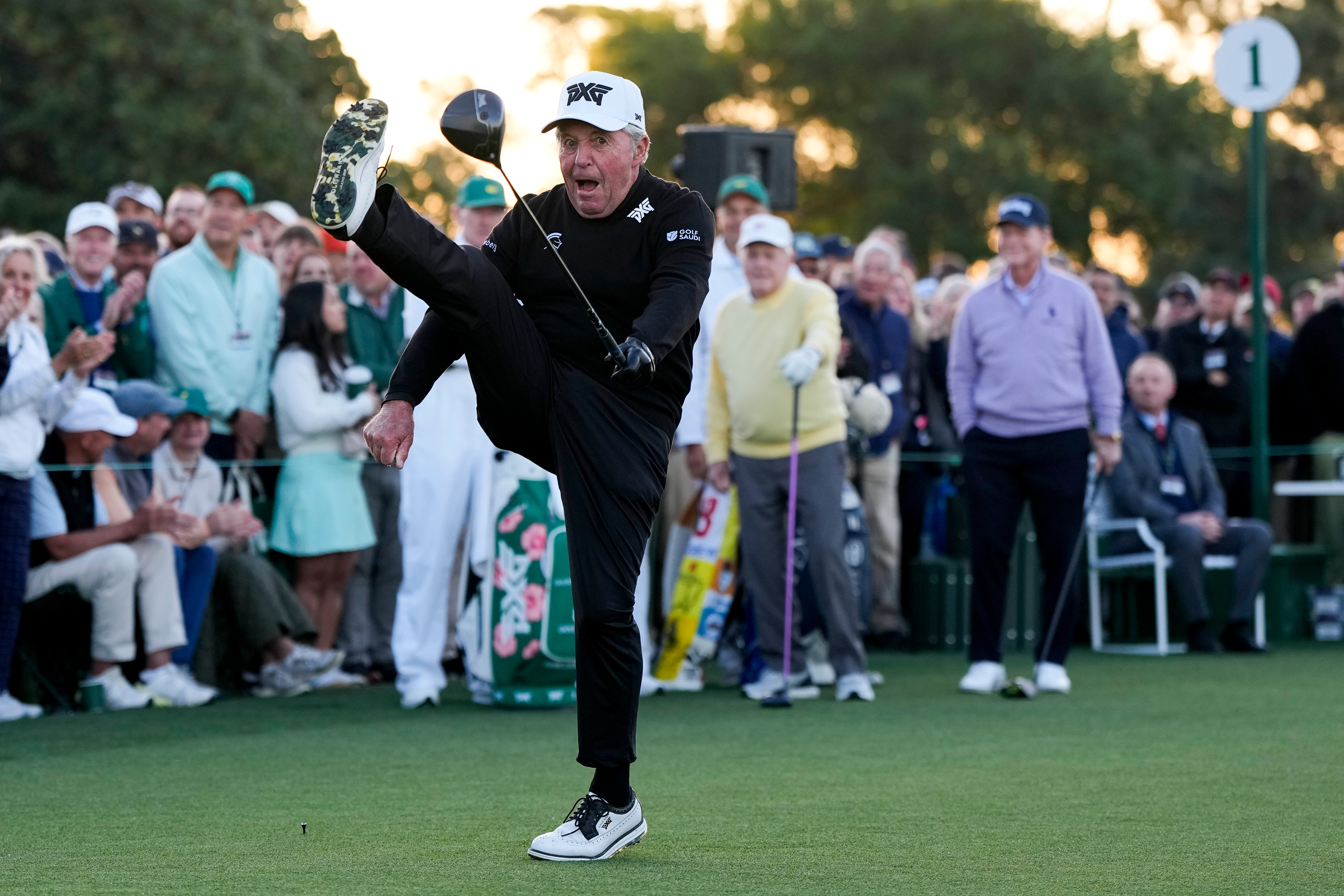 A wild hook and a big leg kick as Jack Nicklaus, Gary Player and Tom ...
